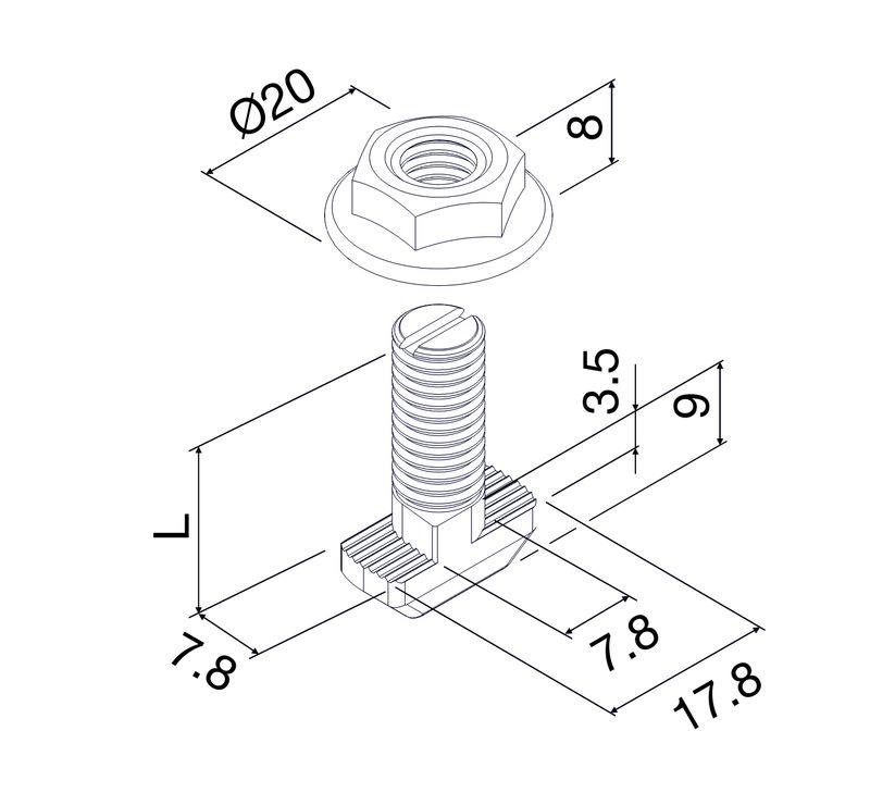 Hammerschraube M8x30, für Nut 8 und 10